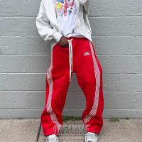 China Custom Jogger Logo Street Wear Sweat Track Pants Men Heavyweight French Terry Oversized Wide Leg Striped Baggy Sweatpants for sale