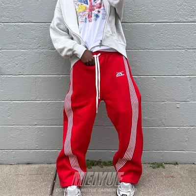 China Custom Jogger Logo Street Wear Sweat Track Pants Men Heavyweight French Terry Oversized Wide Leg Striped Baggy Sweatpants for sale