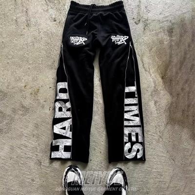 China Custom Logo Silk Screen Printing Letter Zipper Zip up Side Cotton French Terry Baggy Wide Leg Sweat Pants Flare Sweatpants Men for sale