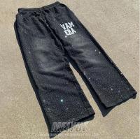 China Custom Manufacturer Heavyweight Oversized Man Sun Faded Vintage Track Sweat Pant Acid Washed Mens Baggy Rhinestone Sweatpants for sale