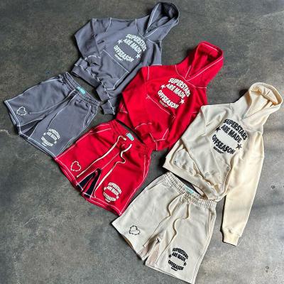 China Custom Puff Print Pullover Hoodie And Short Set Lightweight 2 Piece Mens Short Set for sale