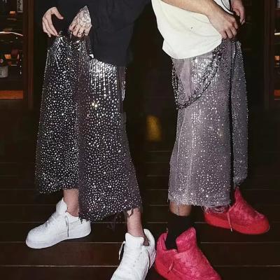 China Streetwear Short Pants All Over Print Rhinestone Denim Diamond Shorts Eco Friendly for sale