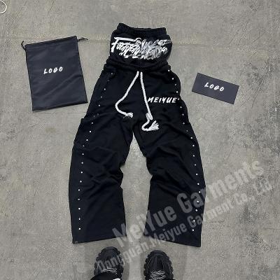 China Mens Double Waisted Rhinestone Joggers Baggy Sweatpants Streetwear Midweight for sale
