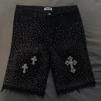 China Custom Slim Jeans Summer Vintage Street Wear Heavyweight Denim Shorts Manufacturers Men's Baggy Denim Shorts Rhinestone Jorts for sale