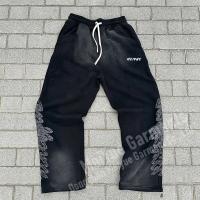 China Custom Mens Joggers Wide Leg Flare Baggy Stacked Acid Washed Sweatpants Men Casual 100% Cotton Sweat Pants Trousers for Men for sale