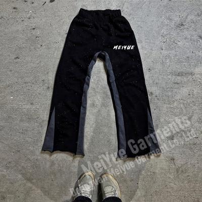 China Custom Rhinestone Print Mens Joggers Wide Leg Flare Baggy Acid Wash Stacked Sweatpants Men Casual Sweat Pants Trousers for Men for sale