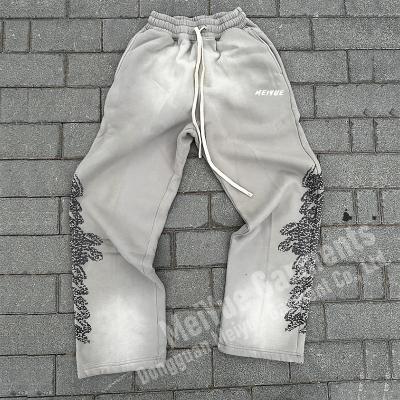 China Custom Mens Joggers Fleece Wide Leg Flared Baggy Acid Wash Vintage Stacked Sweatpants Men Casual Sweat Pants Trousers for Men for sale