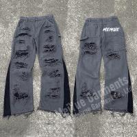 China Custom Mens Joggers Wide Leg Flared Baggy Distressed Stacked Sweatpants Men Casual Sweat Cargo Holey Pants Trousers for Men for sale