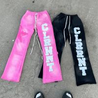 China Custom Logo Bulk Applique Graphic Embroidered Patches Stacked Flare Sweat Pants Acid Wash Mens Jogger Flared Cargo Pants for sale