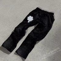 China Custom Jogger Graphic Rhinestone Sweatpants Flared Running Training Jogging Stacked Pocket Sweat Cargo Loose Pant Hoodie Set for sale