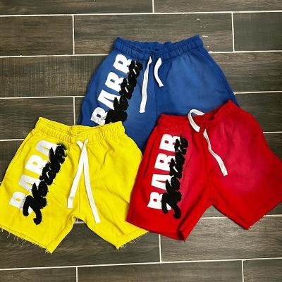 China Custom Applique Embroidered Patches Distressed Heavyweight Sun Faded Streetwear Jogging Acid Wash Vintage Raw Hem Men's Shorts for sale