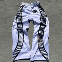 China Custom Windbreaker Side Stripe Embroidery Print Oversized Nylon Jogger Wide Leg Baggy Pants Sweatpants Flare Sweat Pants Men for sale