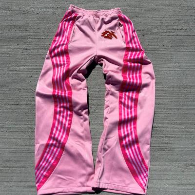 China Custom Windbreaker Side Stripe Embroidery Stacked Joggers Nylon Jogger Wide Leg Baggy Pants Sweatpants Flare Sweat Pants Men for sale