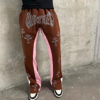 China Custom Rhinestone Logo High Quality French Terry Streetwear Casual Stacked Cargo Puff Print Flared Sweatpants Popular for sale