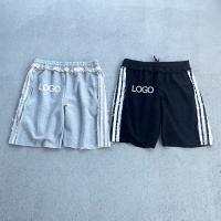 China Custom Print Embroidery Logo Distressed Stripe Raw Hem Vintage Men's Shorts French Terry Cotton Jogging Shorts for sale