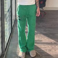 China Custom OEM Wide Leg Mohair Flare Pants Unisex Drawstring Long Streetwear Jogger Sweatpants Mohair Sweater Pants for Men for sale