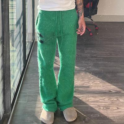 China Custom OEM Wide Leg Mohair Flare Pants Unisex Drawstring Long Streetwear Jogger Sweatpants Mohair Sweater Pants for Men for sale