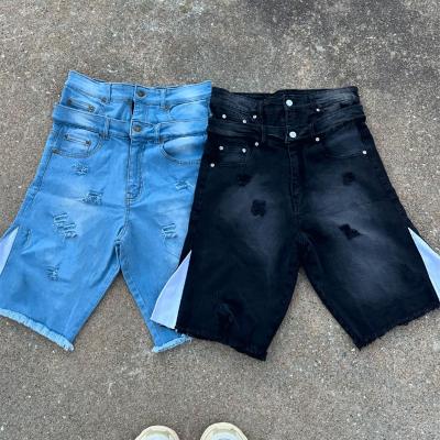 China Embroidered Patches Logo Streetwear Summer Shorts Distressed  Acid Wash Jean Shorts for sale