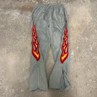 China Casual Graphic Embroidered Patches Men Streetwear Joggers Stacked Flare Half Zipper for sale