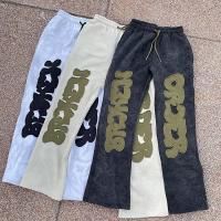 China Acid Wash Distressed Wide Leg Sweatpants Applique Logo Hip Hop Joggers Cargo Pants for sale
