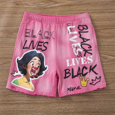 China Custom French Terry Gym Shorts Heavyweight 100% Cotton Screen Printing Streetwear Vintage Sun Faded Acid Wash Shorts for Men for sale