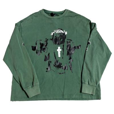 China Custom Print Logo Graphic Tee Top Screen Printed Streetwear Vintage Long Sleeve T-shirts for Men for sale