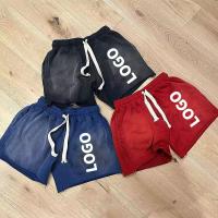China Custom Logo Manufacturer High Quality Screen Joggers Puff Print Vintage Cotton French Terry Sweat Men Acid Wash Sun Faded Shorts for sale