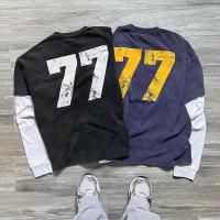 China Custom Double Layer Long Sleeve Tshirt Print Logo Graphic Tee Acid Wash Sun Faded Heavy Cotton OverSized Boxy T Shirts for Men for sale