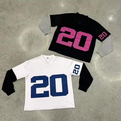 China Custom Screen Print Tshirt Logo High Quality Streetwear Mesh Oversized Double Layer Long Sleeve Cropped T-shirt for Men for sale