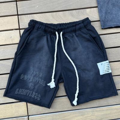 China 2024 High Quantity Fashion Causal Jogger Sweat Short 100 Cotton Puff Printing Logo Distress Label Mens Acid Washed Shorts for sale