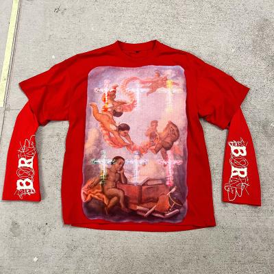 China Luxury Clothing Manufacturers Custom Street Wear Double Layer Long Sleeve Cotton Oversize Loose Streetwear Unisex T Shirt T Shit for sale
