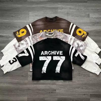 China Custom logo High Quality Tee Casual Double Layeredt Premium Puff Print Vintage Heavyweight Oversized Unisex Long Sleeve T-shirts for sale
