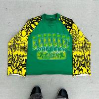 China Clothing Manufacturer Streetwear Custom Color Blocked 100% Cotton Crop All Over Silk Screen Print Boxy Tee Long Sleeve T Shirt for sale