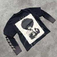 China Applique Embroidery Screen Printed Boxy Long Sleeve T Shirt 250grams for sale