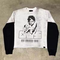 China Cotton Ripped Screen Printing Long Sleeve Distressed Shirt Sun Faded Breathable for sale
