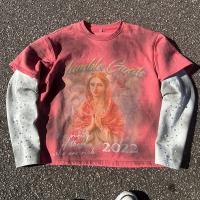 China Double Layer Long Sleeve Shirt Dirty Mens Distressed Long Sleeve Shirt 200Grams for sale