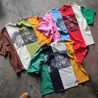 China Clothing Manufacturers Custom Color Block Patchwork Oversized Cut and Sew Cropped T Shirt Men Boxy T Shirts Cotton T Shirt for sale