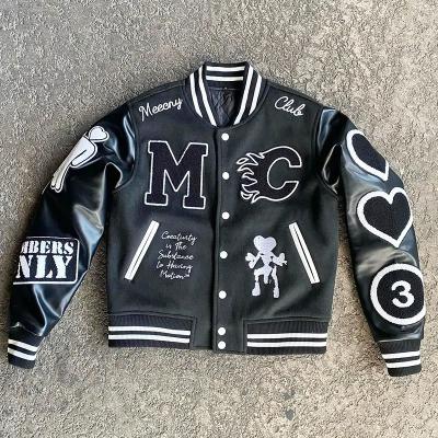 China Custom Logo Patchwork Streetwear High Quality Chenille Embroidery Winter Leather Bomber Letterman Men Varsity Jacket for Men for sale