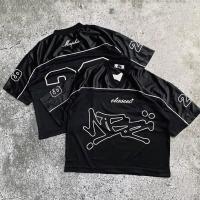 China Custom Printing Polyester Oversized Vintage Boxy Retro Soccer Football Jersey V Neck Mesh Men'S T-Shirts Streetwear Summer for sale