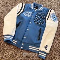 China Custom Logo 100% Cashmere Leather Sleeves Embroidery Blank Couple College Baseball Men's Jacket Letterman Fleece Varsity Jacket for sale