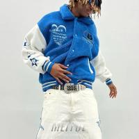 China Custom Logo Sherpa Varsity Jacket Button Up Wool Fleece Bomber Jacket Mens for sale