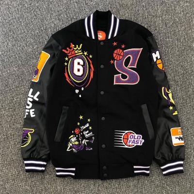 China Custom Varsity Jacket Leather Ribbed Sleeve Chenille Embroidery Layer Letter Embroidery Graphic Letterman Varsity Bomber Jacket for sale