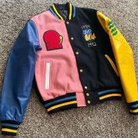 China Custom Varsity Jacket Leather Sleeve Chenille Embroidery Color Blocked Letter Embroidery Graphic Letterman Varsity Bomber Jacket for sale