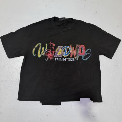 China Custom Print Logo Manufacturer Streetwear Panel Boxy Screen Printed Sun Faded Tee Patchwork Uneven Hem Cut and Sew Men T Shirt for sale