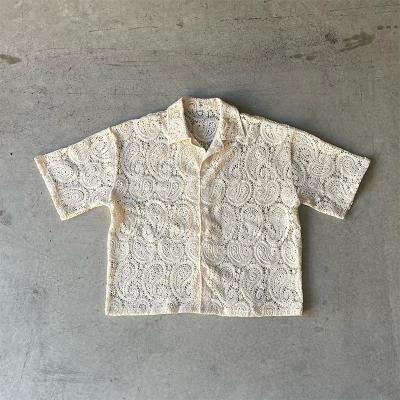 China Custom Embroidery Logo Boxy Retro Linen Breathable Tshirt Plaid Shirt Crochet Button up Polo Shirts for Men for sale