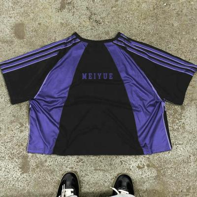 China Custom Jersey Streetwear Graphic Vintage Sublimation Polyester American Retro Soccer Color Blocks Stripe Boxy Fit Men's T-Shirts for sale