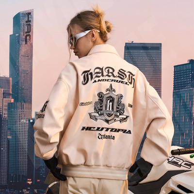 China Windproof Streetwear Varsity Jacket Striped Embroidered Loose Leather Plus Size for sale