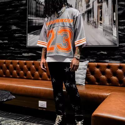 China Wholesale Men Top Mesh Patchwork Quick Dry Cotton Polyester Fabric Rugby T Shirt Soccer Wear Football Jersey T-Shirt for Men for sale