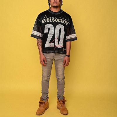 China Streetwear Men's Patchwork Mesh Tee Quick Dry Polyester Embroidered Patch Top Sublimation Jersey Mesh Applique T Shirt for Men for sale
