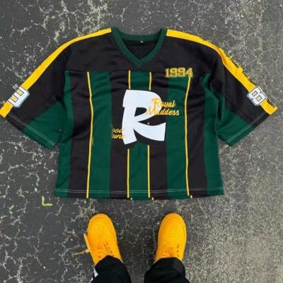 China Embroidery Print Logo Oversized Streetwear T Shirt Mesh V Neck Football Jersey T Shirt for sale